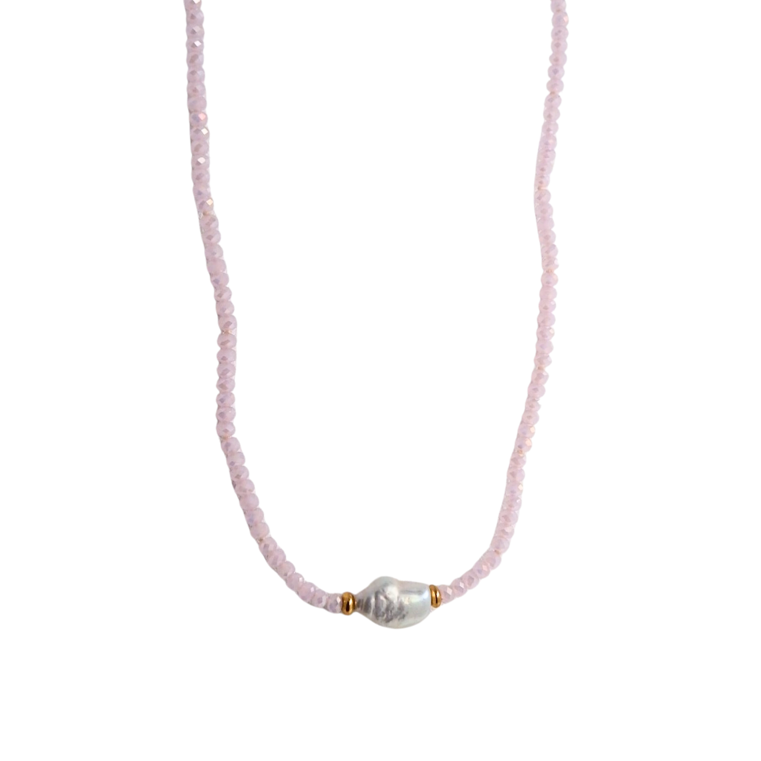 Collar Piedra Rosada + Perla 40cm + alargue